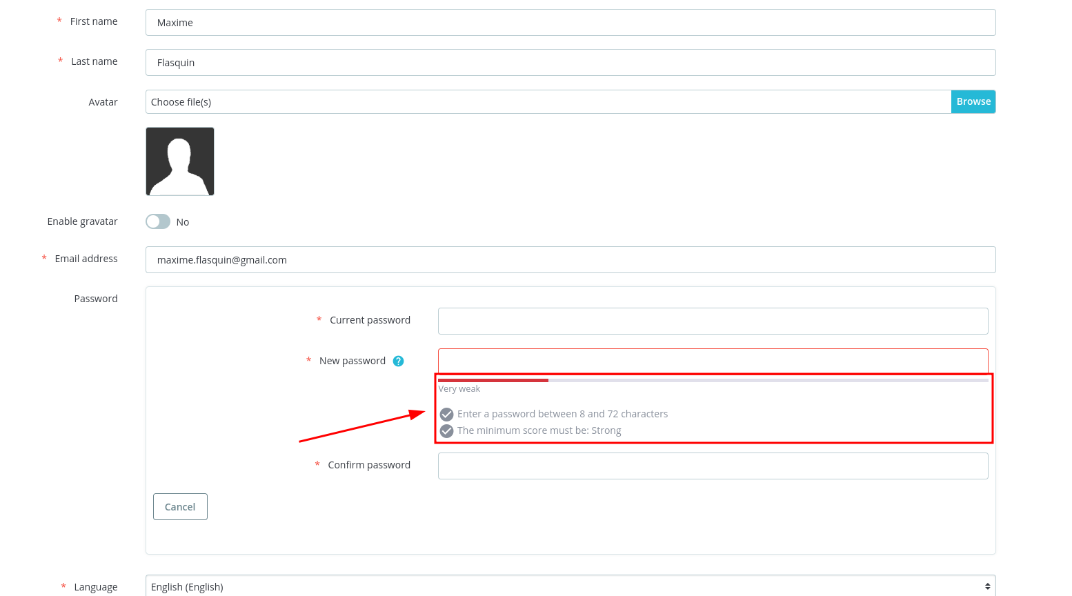 BO - Employee page - The password strength is always displayed even after cancelling the action ...