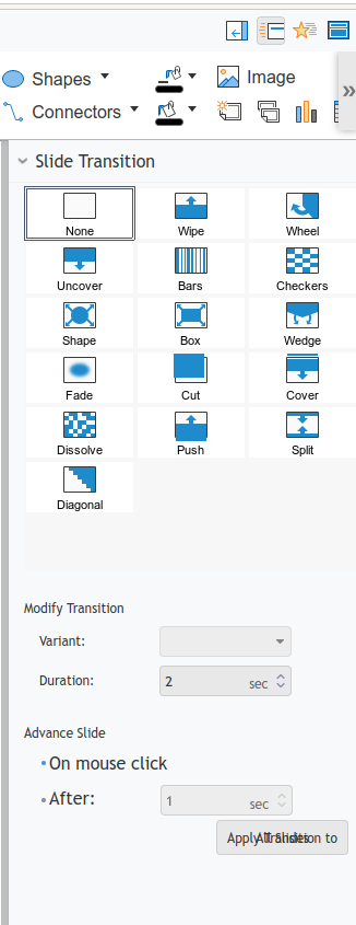 Presentations "Apply Transition to all Slides" button is not legible ...