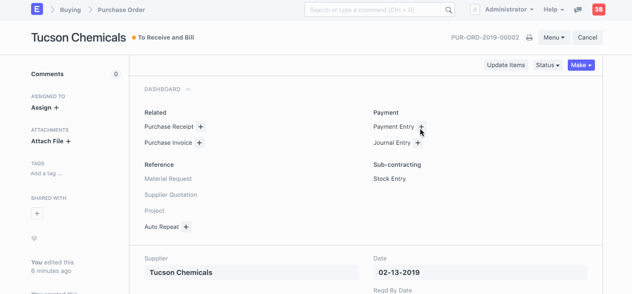 When Creating Payment Entry From Purchase Order Dashboard Link Party Information Are Not