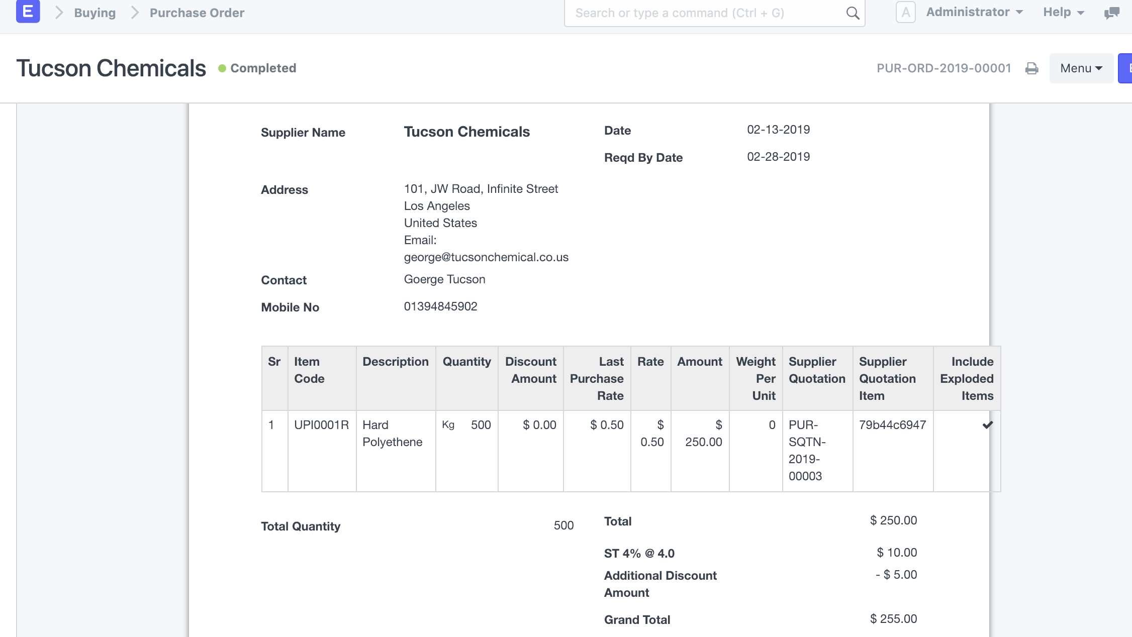 When purchase order is created from quotation, items in print format of items table of PO ...