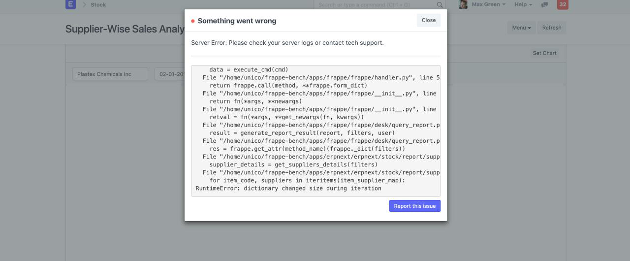 Error In Supplier Wise Analytics · Issue 16693 · Frappe Erpnext · Github