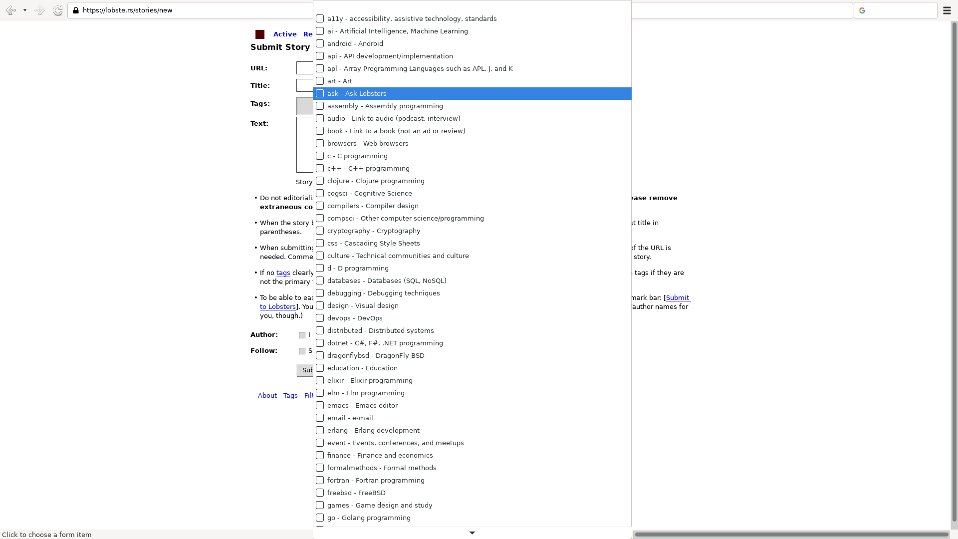 Submit Story not working on NetSurf · Issue #1150 · lobsters/lobsters · GitHub