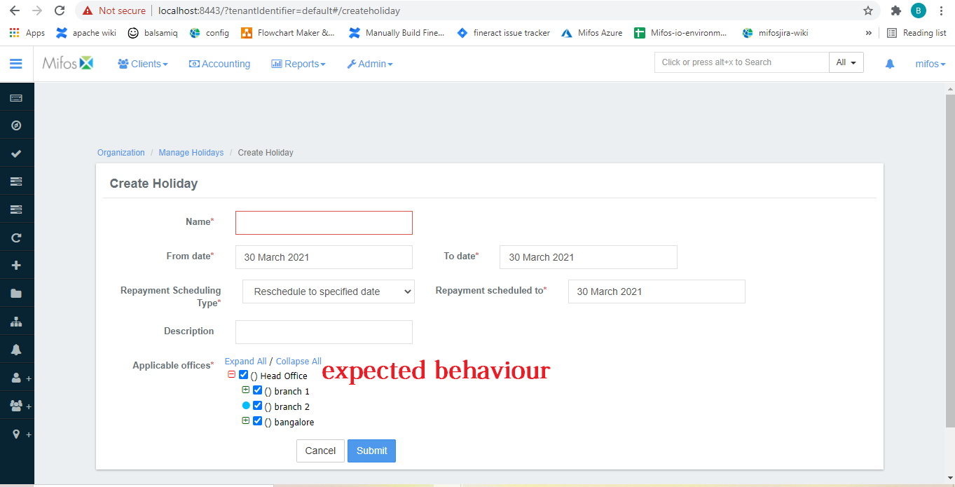 create holiday should select all child offices when parent office is selected (to make it ...