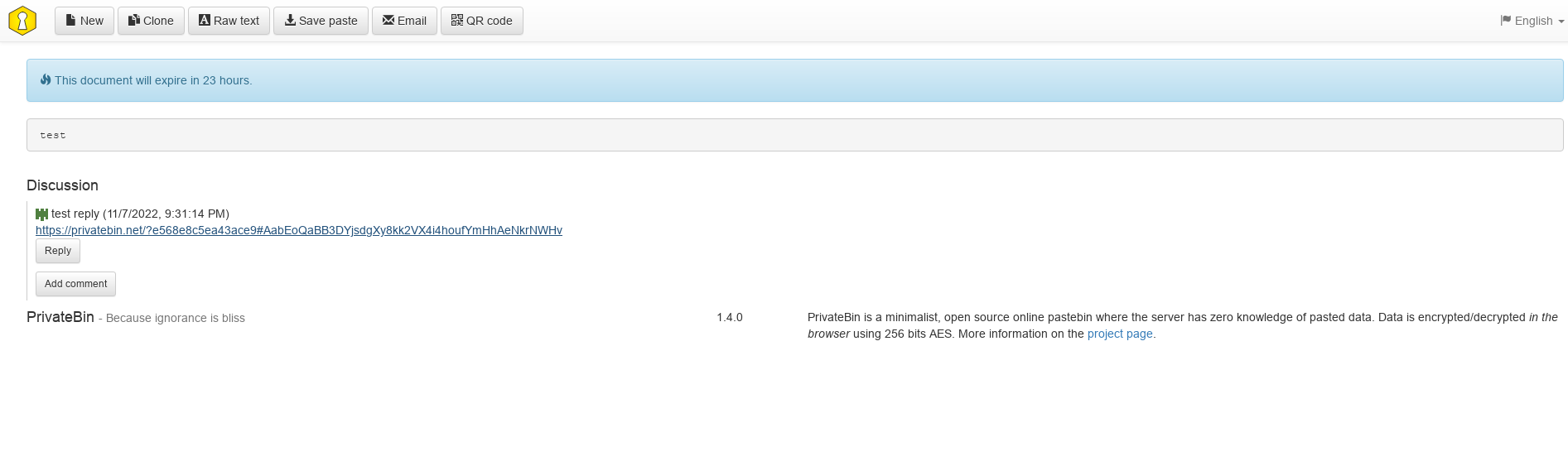 links to other privatebin links on the same server generate an error instead of going to the ...