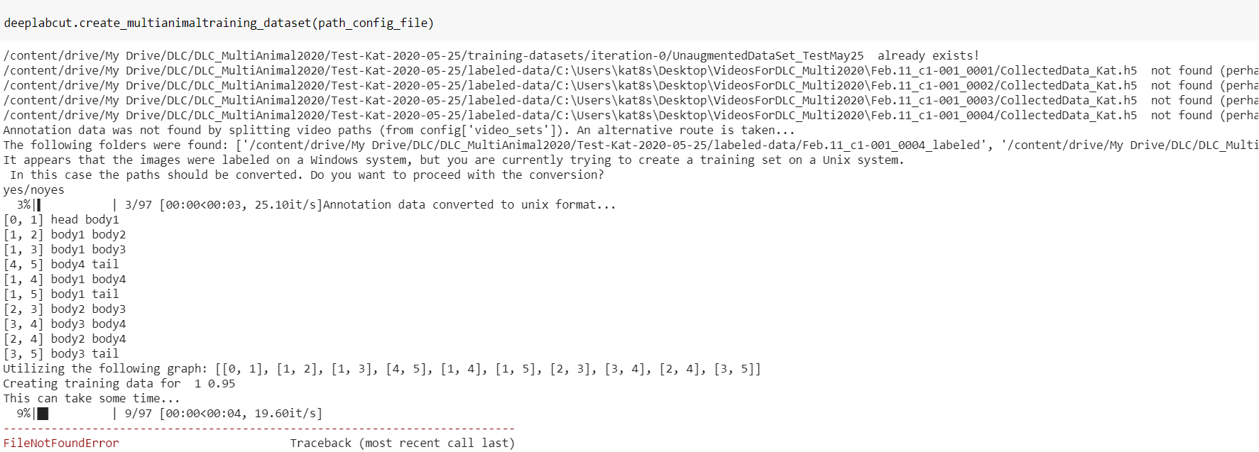 Unable to create training dataset on google colab · Issue #704 · DeepLabCut/DeepLabCut · GitHub