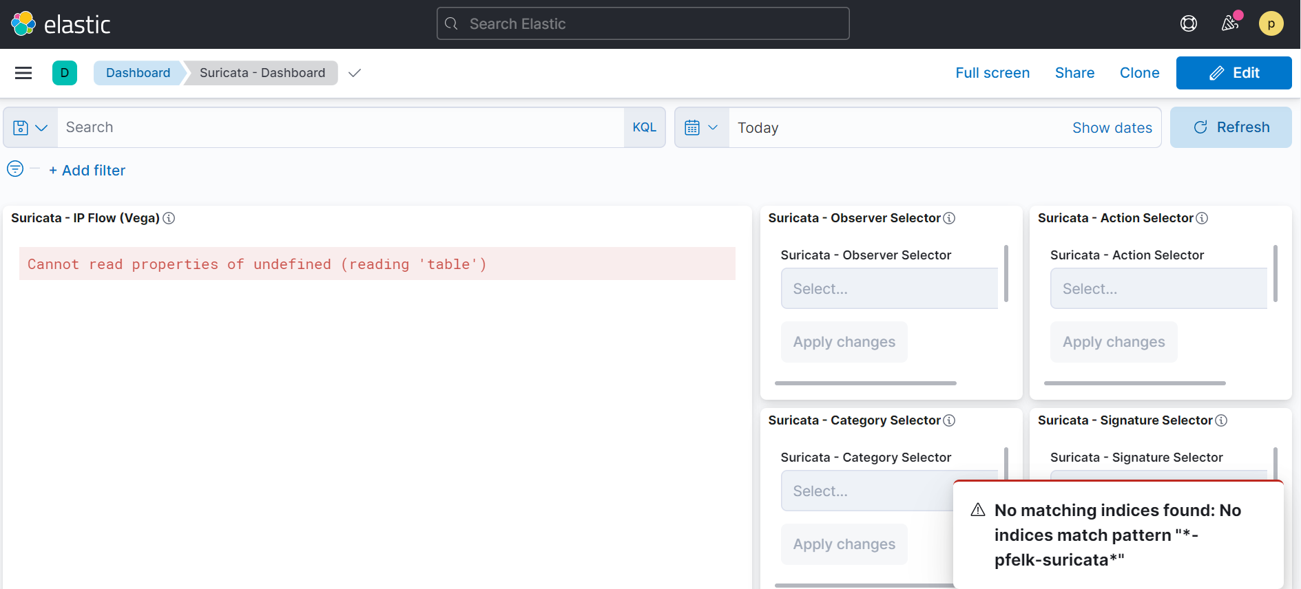 Getting missing index error - No matching indices found: No indices match pattern "*-pfelk ...