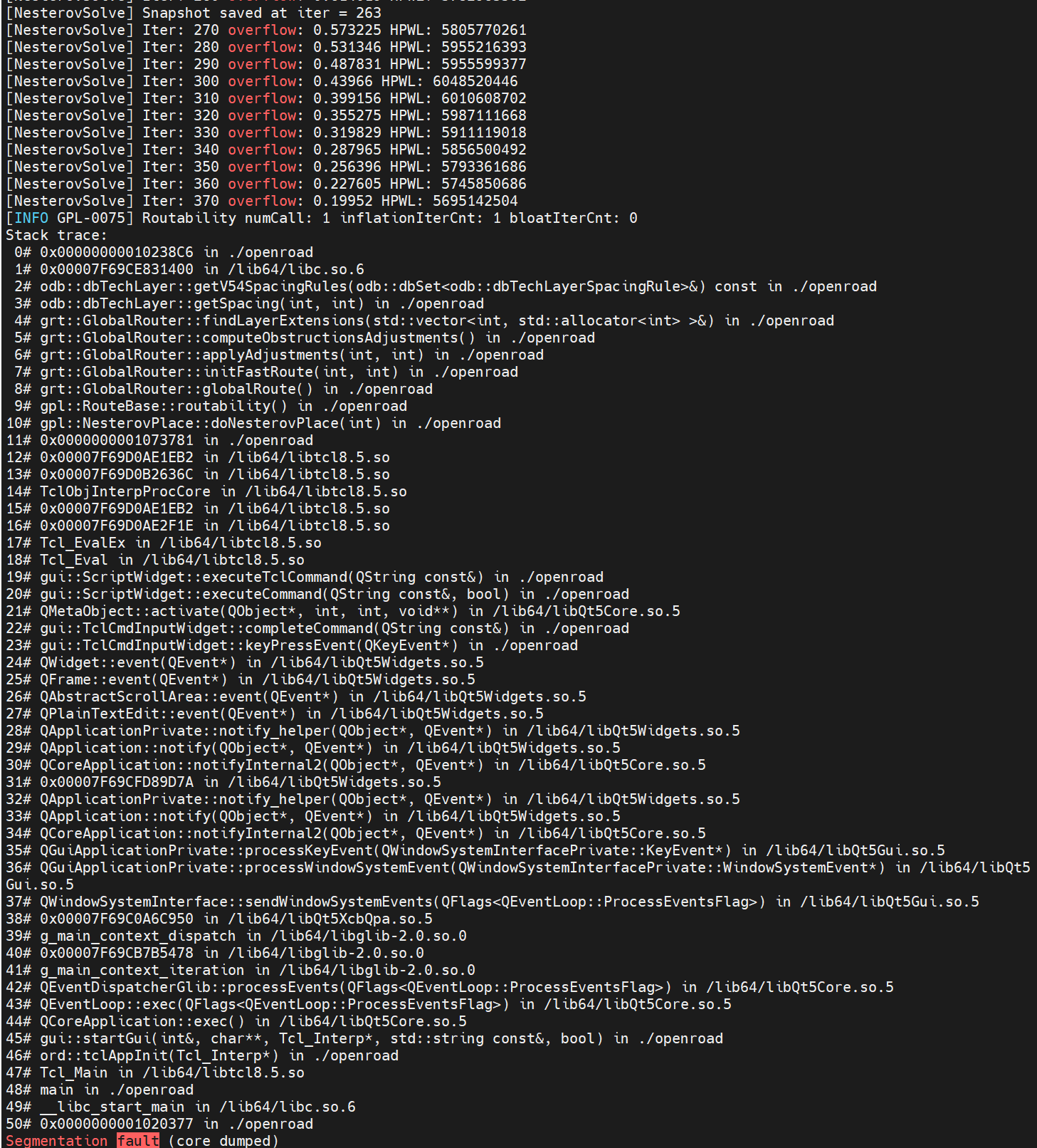 Segmentation fault when running GRT · Issue #1921 · The-OpenROAD-Project/OpenROAD · GitHub