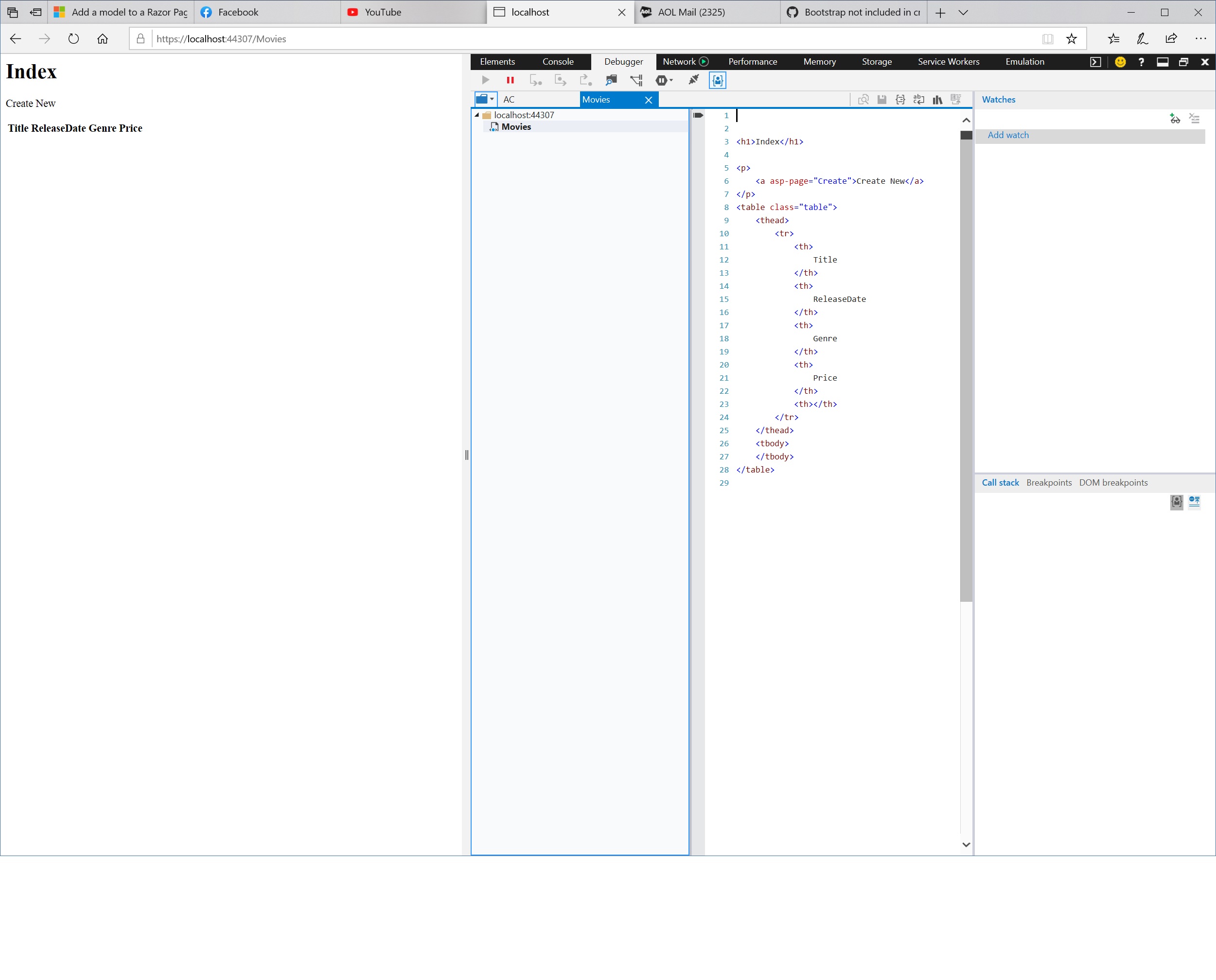 Bootstrap not included in create/delete/details/edit/index web pages ...