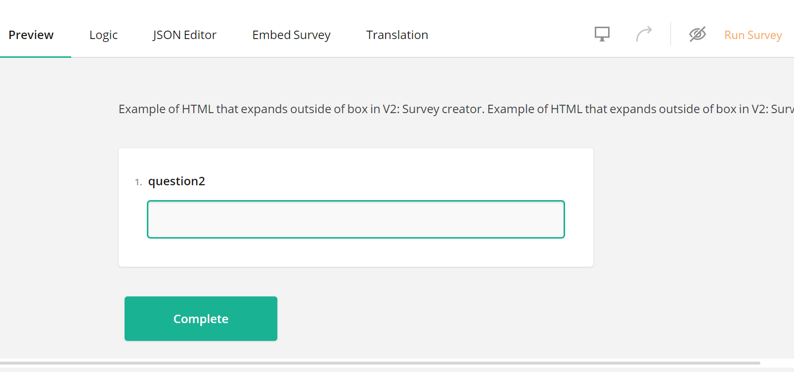 V2: Survey Creator HTML field - text overflows editing box · Issue ...