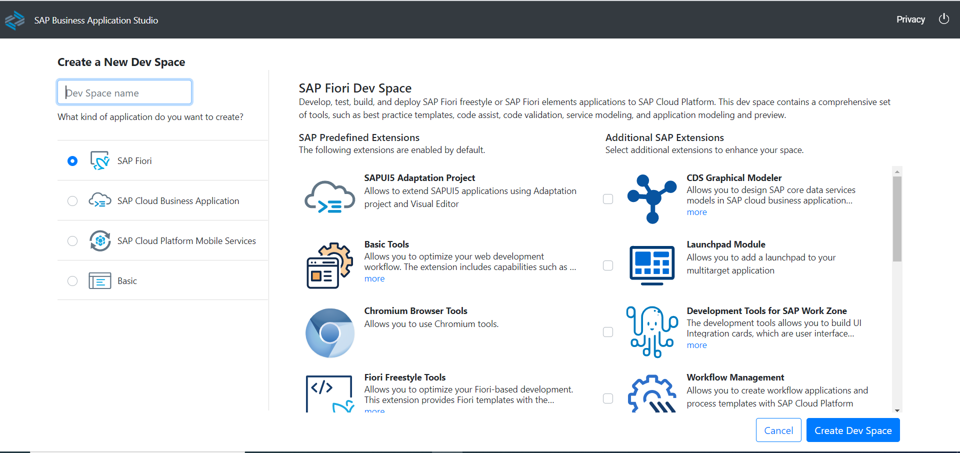 Screenshot for the create dev space step has to be changed · Issue ...