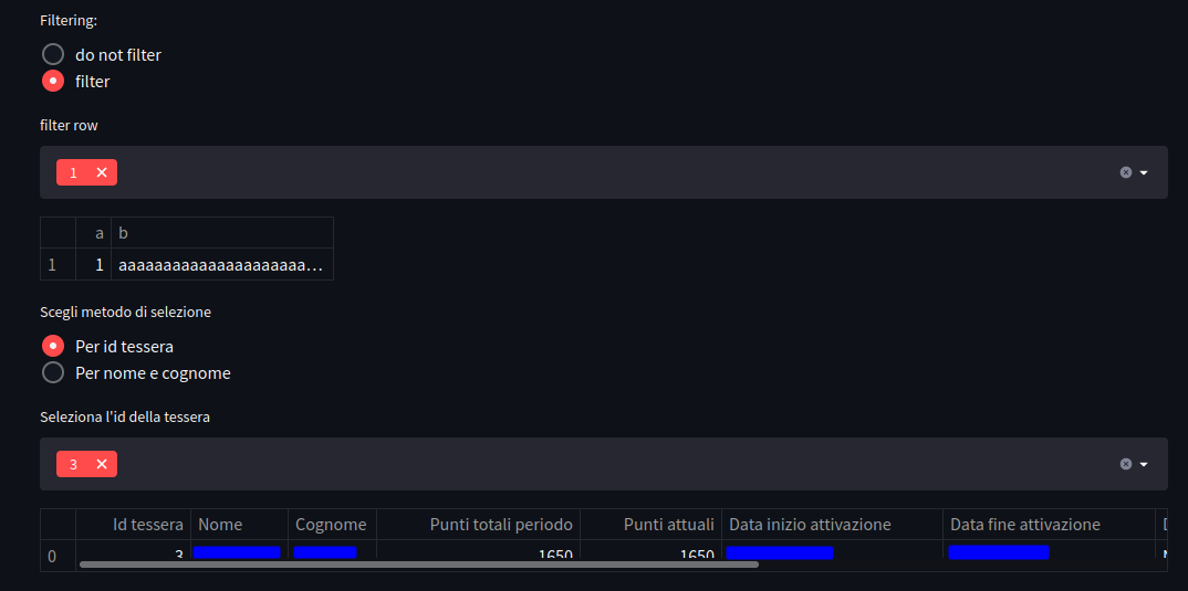 `st.dataframe` horizontal scrollbar keeps showing when one row filtered dataframe is displayed ...