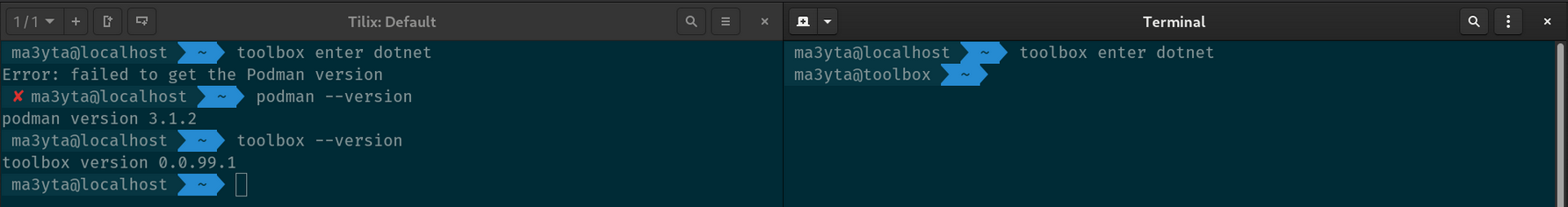 Error: failed to get the Podman version inside Tilix flatpak · Issue #770 · containers/toolbox ...