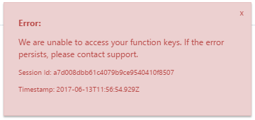 Getting error: "We are not able to retrieve the keys for function ...