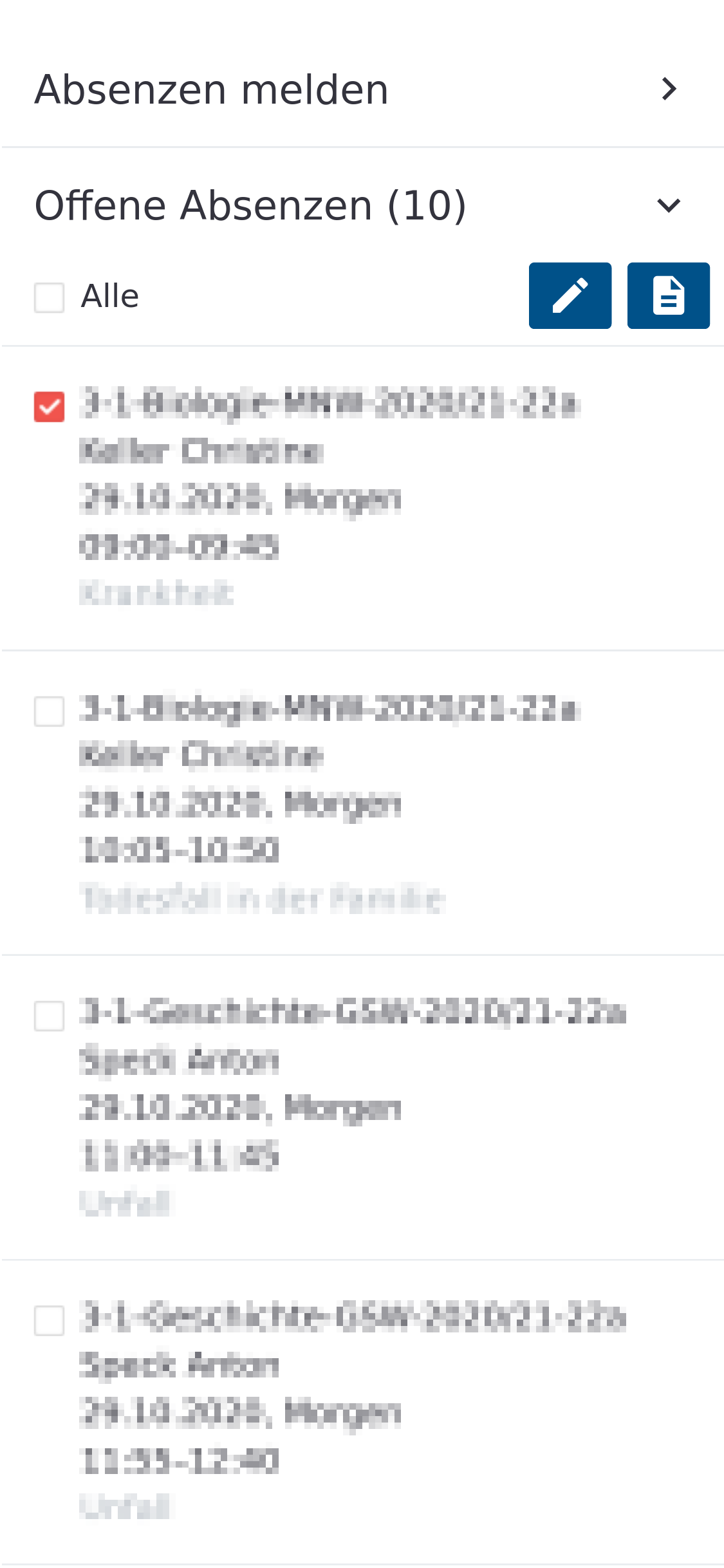 Meine Absenzen: Nur Lektionen verarbeiten, die mit dem Endpunkt ...