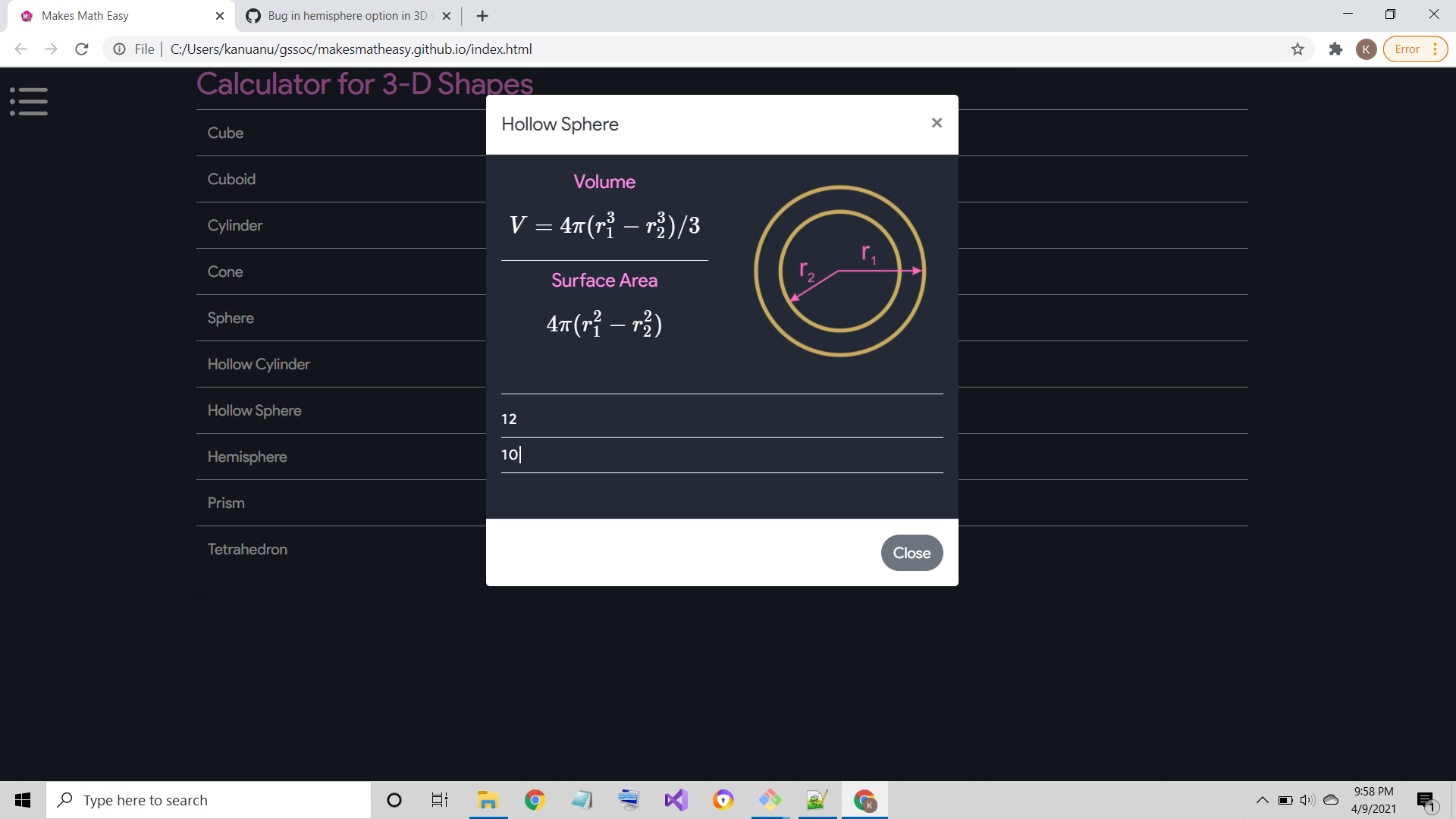 Bug in Hollow sphere option in 3D shapes calculator. · Issue #922 · makesmatheasy/makesmatheasy ...