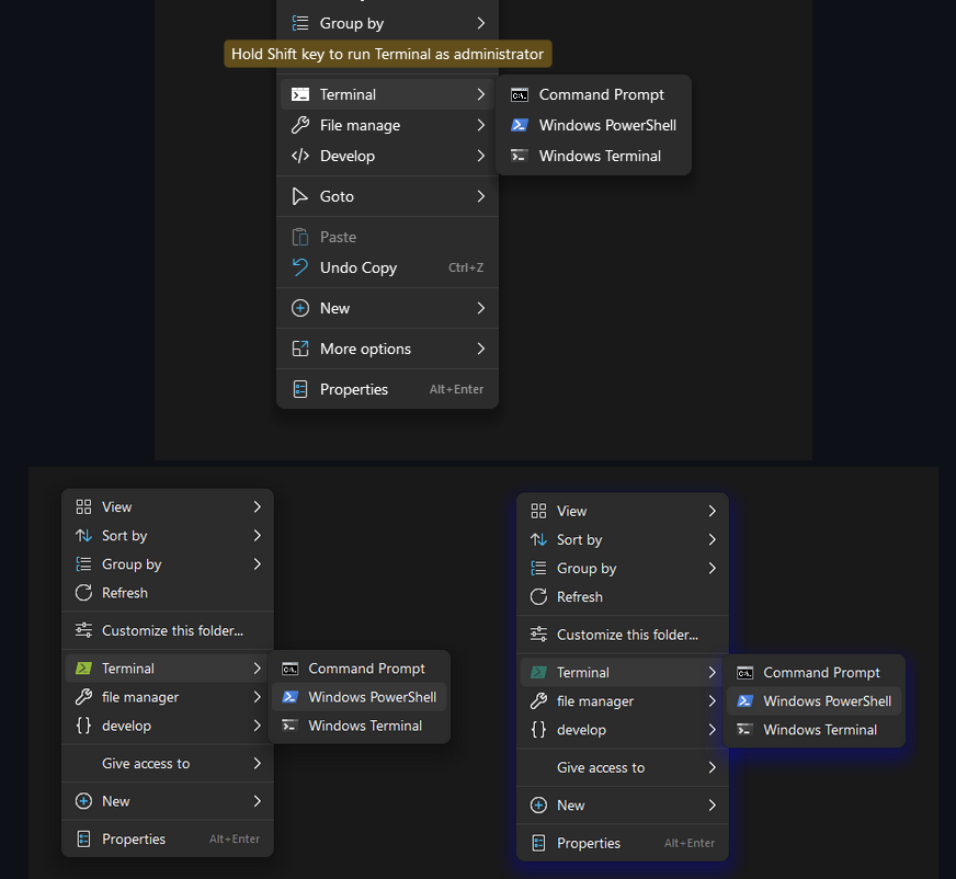 Run Terminal as Admin is not working in the 1.8 · Issue #108 · moudey/Shell · GitHub