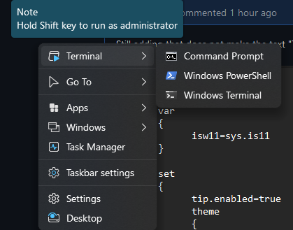 Run Terminal as Admin is not working in the 1.8 · Issue #108 · moudey ...