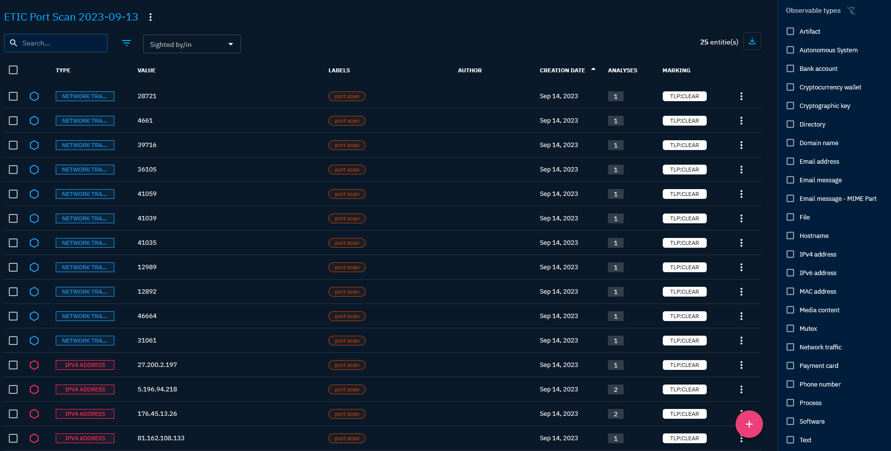 Only 25 Items Available In Report Observables And Report Entities · Issue 4328 · Opencti
