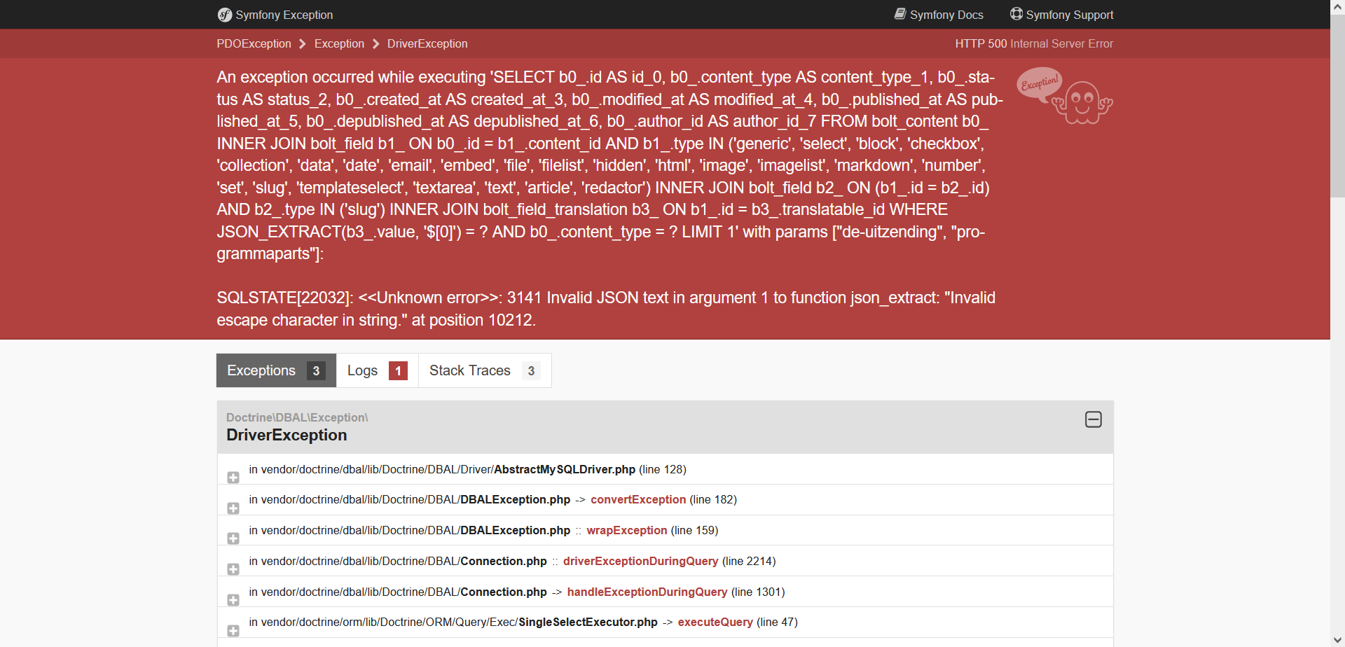 PDOException after update from 4.2 to 5.0.0 beta 7 · Issue #2617 · bolt/core · GitHub