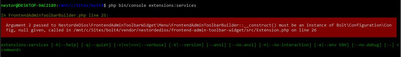 [Extensions] Command line is broken after installing extension · Issue #704 · bolt/core · GitHub