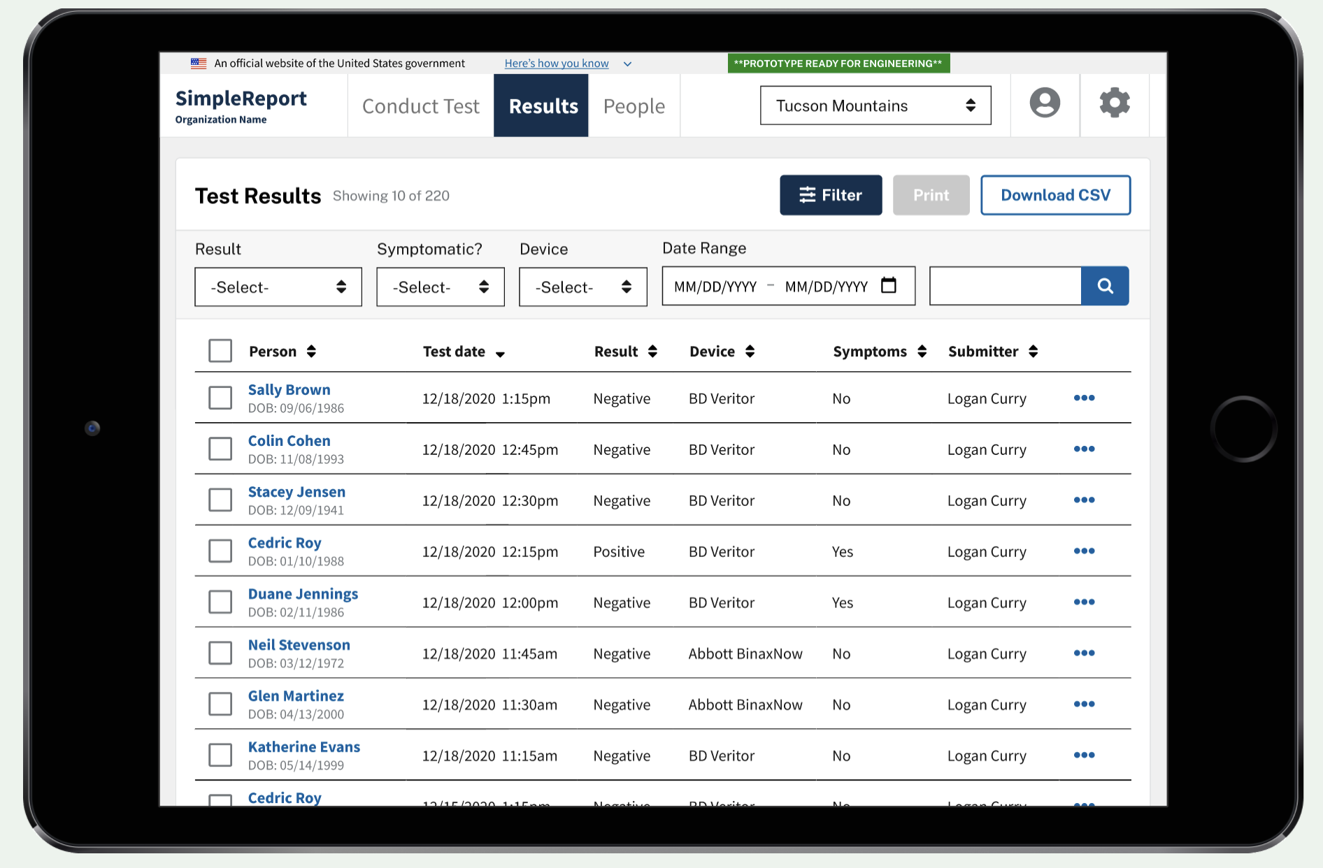 P1: Build table filters feature for results page · Issue #346 · CDCgov/prime-simplereport · GitHub