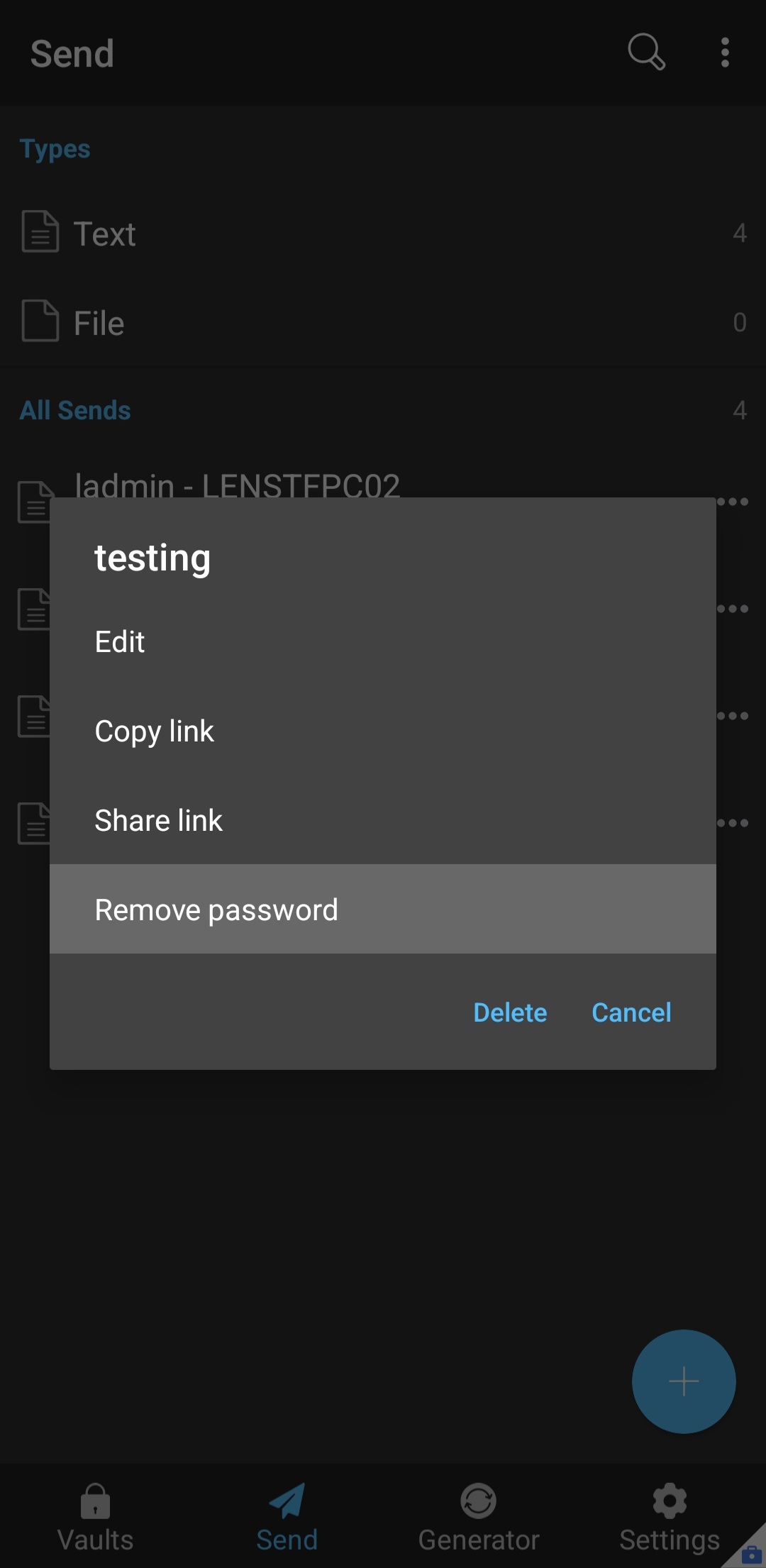 Unable to remove Send password via Desktop App · Issue #4096 · bitwarden/clients · GitHub
