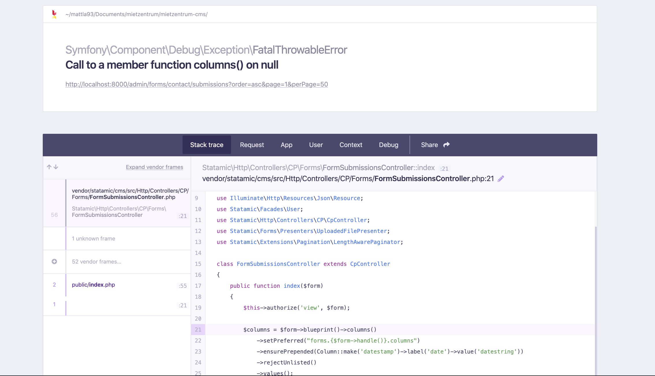 Creating A New Form Causes An Internal Server Error After Viewing The Form · Issue 966