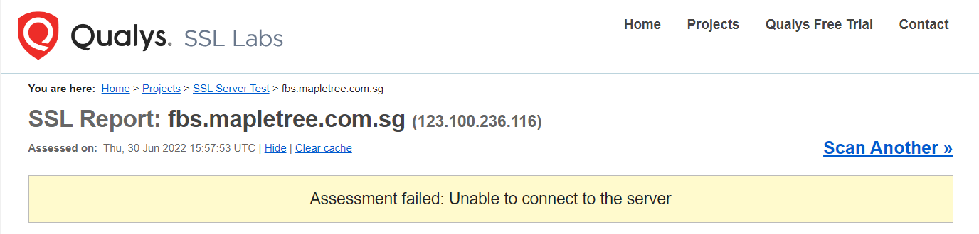 Assessment failed: Unable to connect to the server · Issue #894 · ssllabs/ssllabs-scan · GitHub