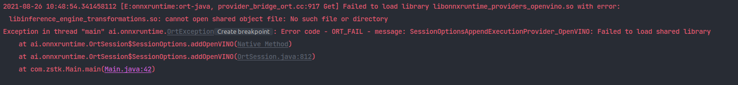 While Openvino As Execution Provider With Onnxruntime In Java And Python Get Error Failed To