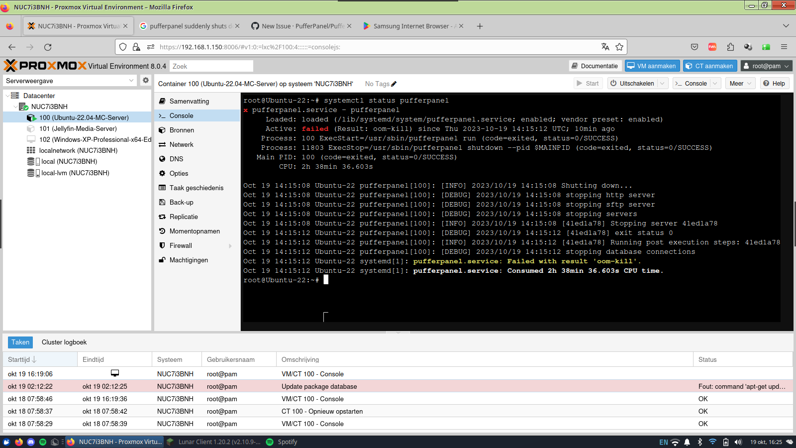 PufferPanel Suddenly Shuts Down on Ubuntu 22.04 LTS Container in Proxmox · Issue #1278 ...