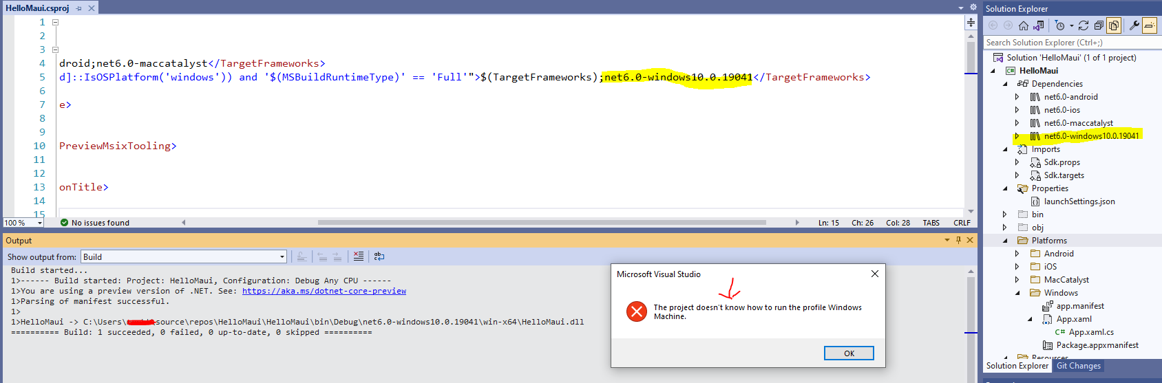 .Net MAUI [WinUI] - The Project does't know how to run the Profile Windows Machine · Issue #2633 ...