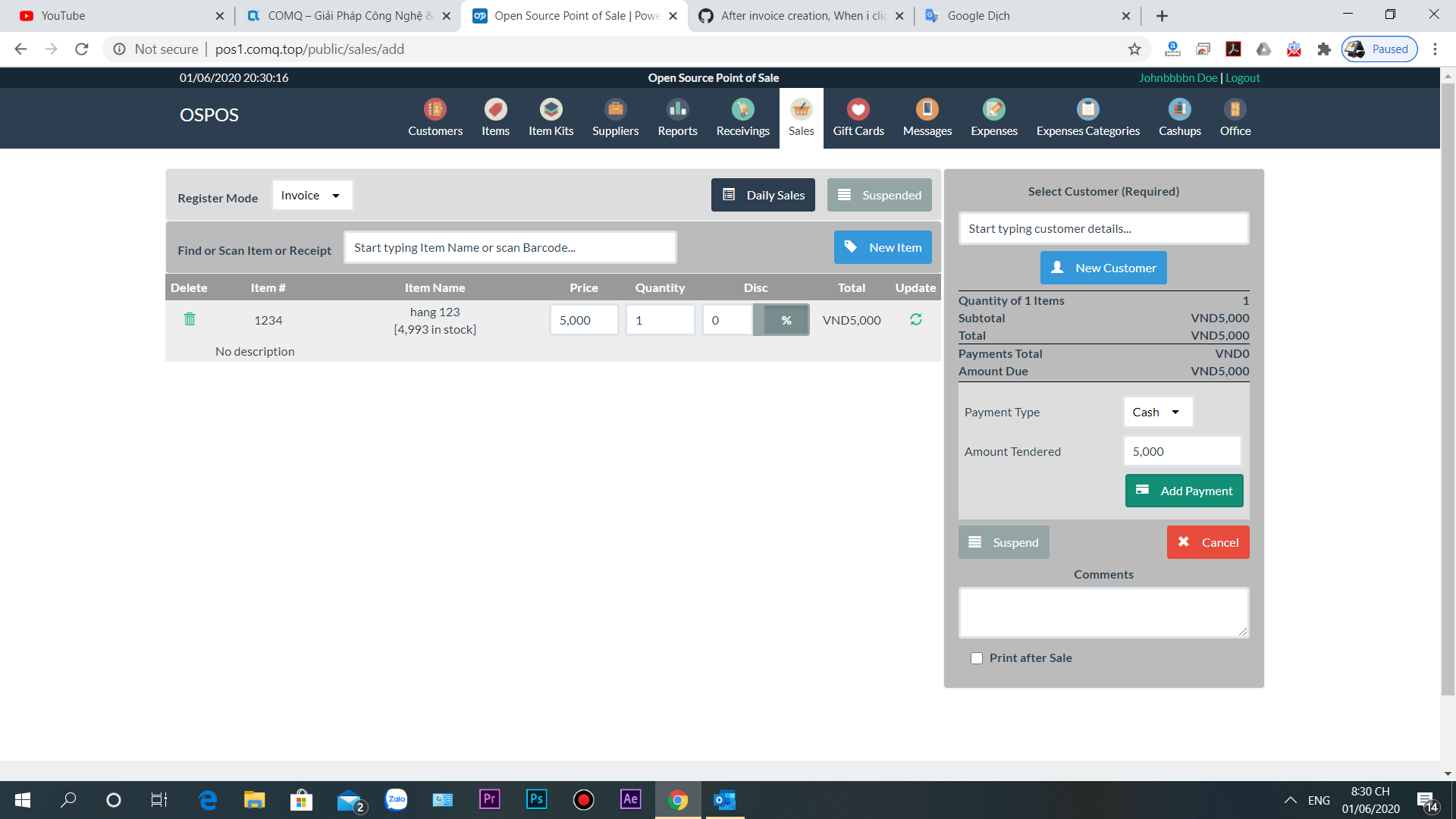 After invoice creation, When i click on Sales Register previous sale ...