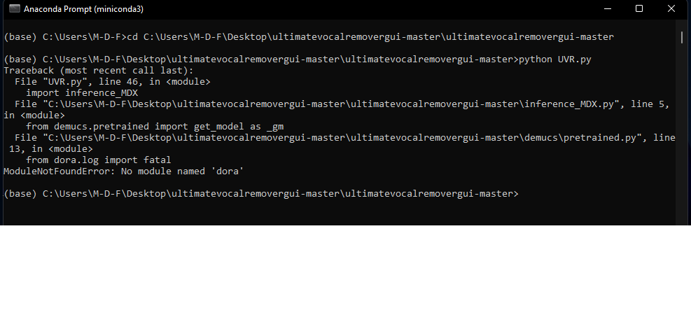 No module named dora · Issue #283 · Anjok07/ultimatevocalremovergui · GitHub