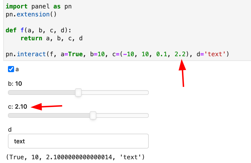 Initial FloatSlider value incorrect with pn.interact · Issue #4310 · holoviz/panel · GitHub