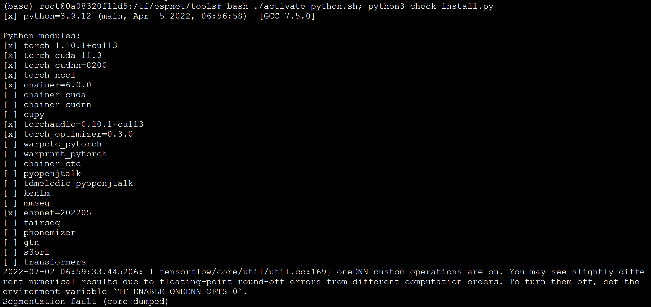 Segmentation Fault after running make command for espnet2 installation [Error 139] · Issue #4486 ...