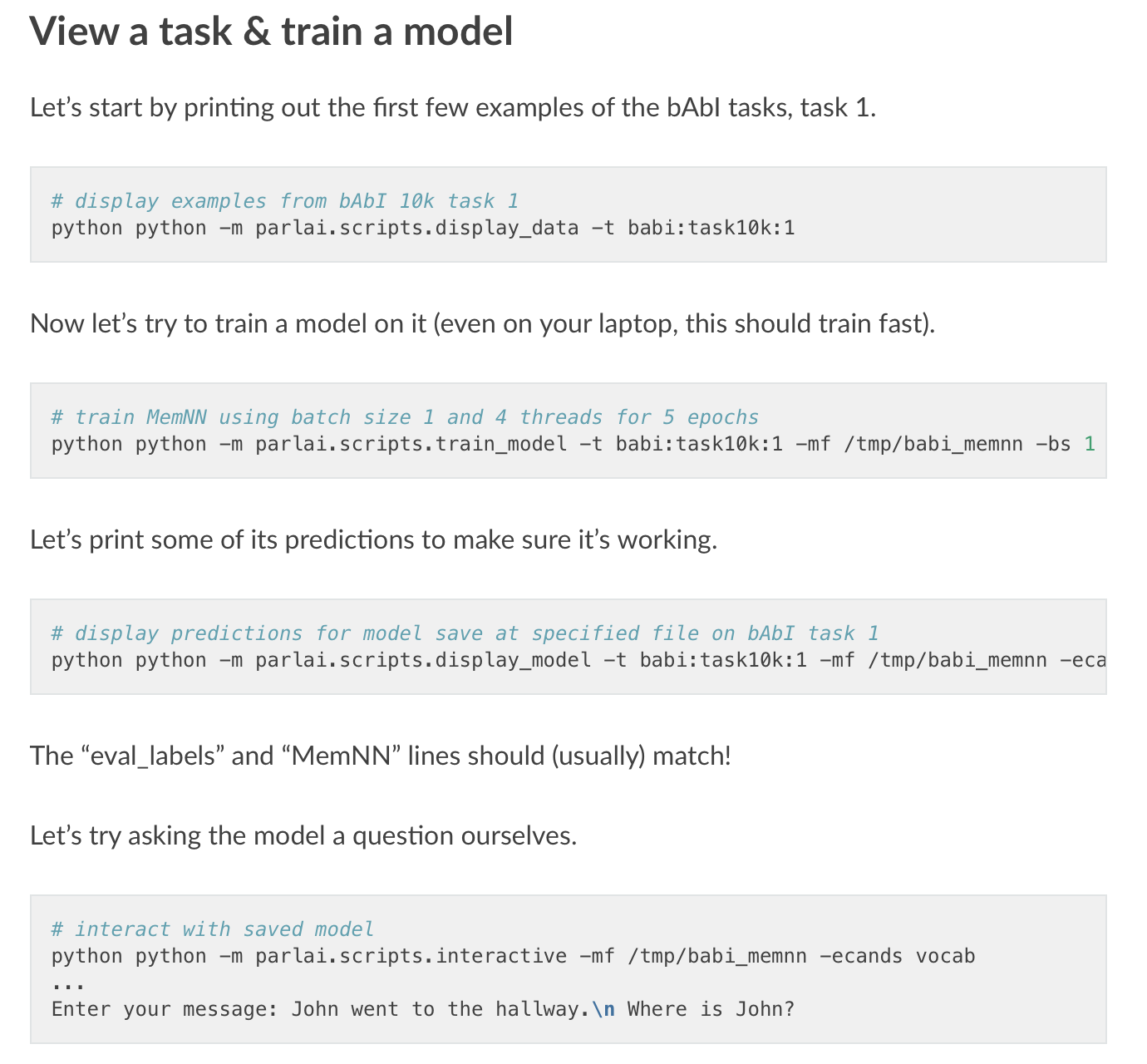 Duplicate python in example commands in the docs · Issue #2799 · facebookresearch/ParlAI · GitHub