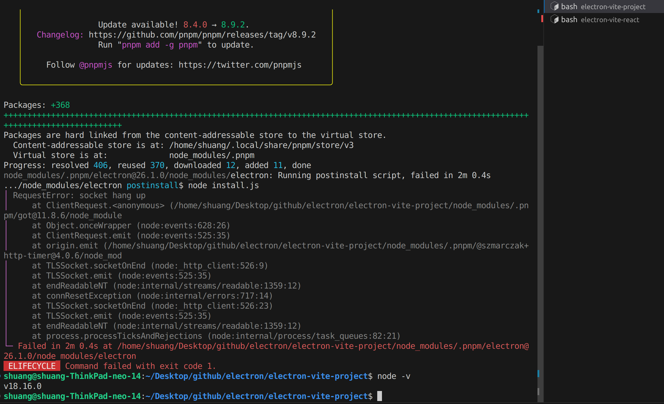 in linux unbuntu 20: equestError: socket hang up │ at ClientRequest ...