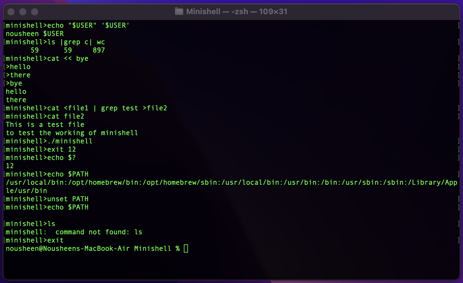 GitHub - nousheenali/Minishell: Creating a miniature bash shell