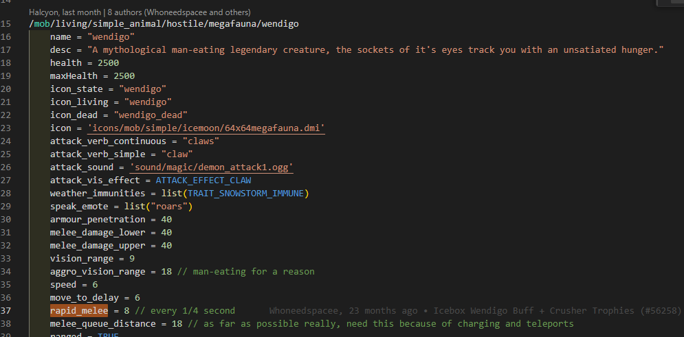 Wendigo has no melee attack cooldown · Issue #72555 · tgstation/tgstation · GitHub