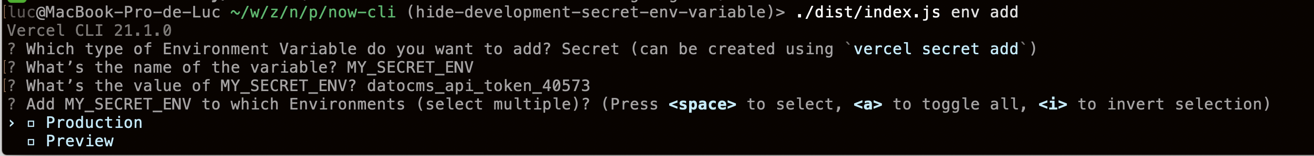 Cli Hide Development For Secret Env Variables By Lucleray · Pull Request 5710 · Vercel