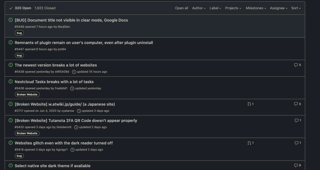 Broken Website Github Labels · Issue 5450 · Darkreaderdarkreader · Github