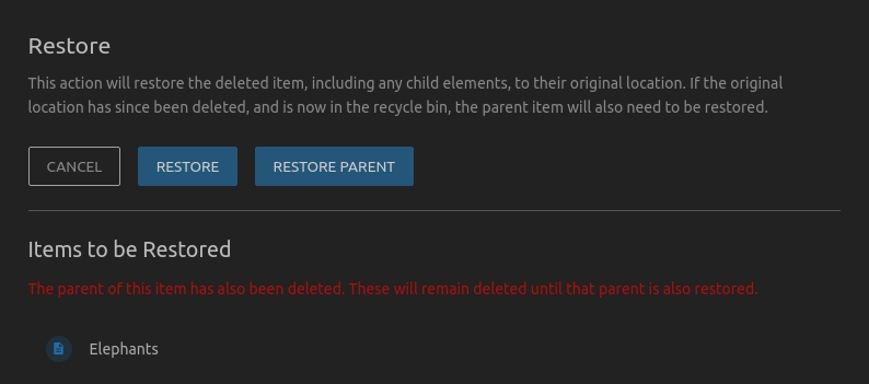 Recycle Bin - parent information request · Issue #2594 · BookStackApp/BookStack · GitHub