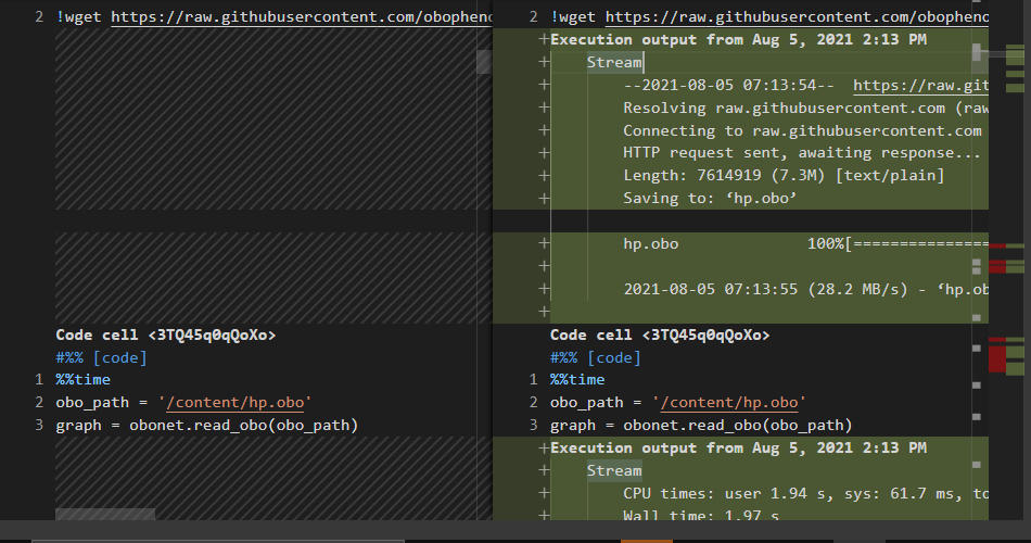 An option to suppress(hide) cell output while looking for version diff in version history ...