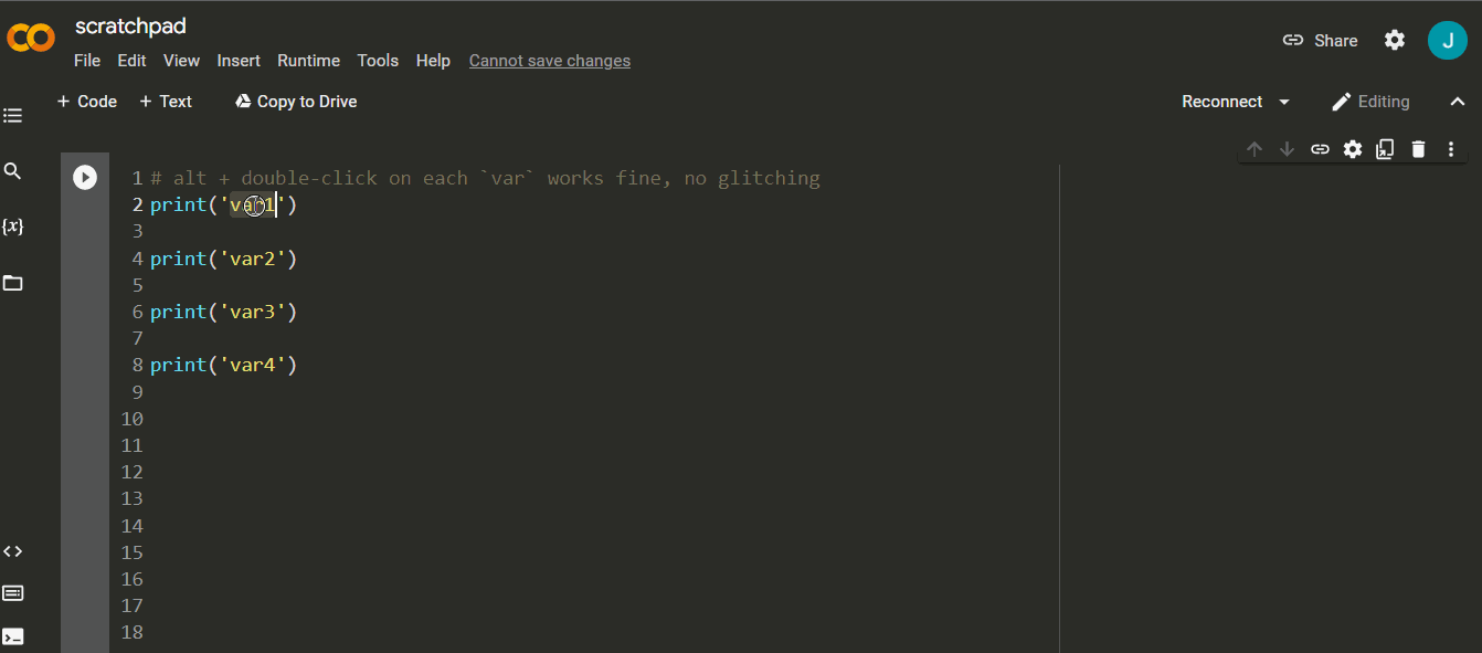 trying to click alt-click (aka multiple-selection) text by having ...
