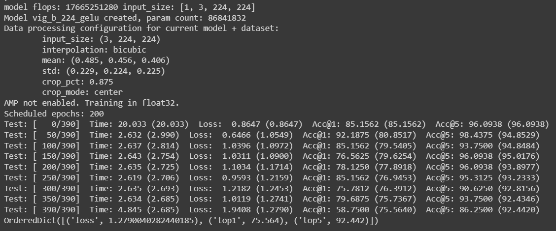 Cannot reproduce ViG imagenet result using provided pretrained weights. Am I doing something ...