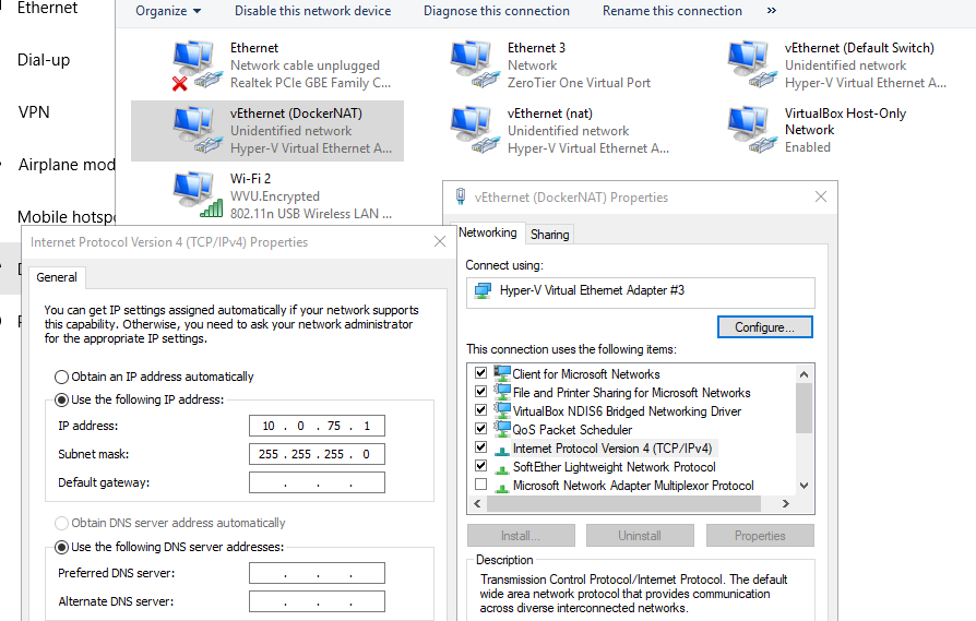 Bridging to docker virtual adapter (windows) · Issue #713 · zerotier/ZeroTierOne · GitHub