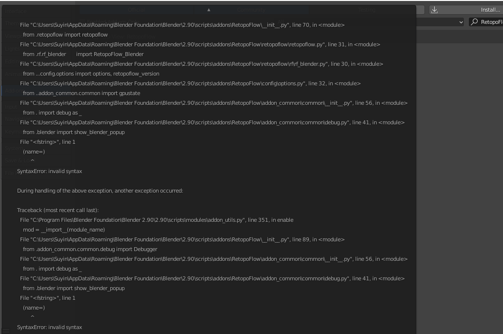 RetopoFlow Won't Enable · Issue #1106 · CGCookie/retopoflow · GitHub