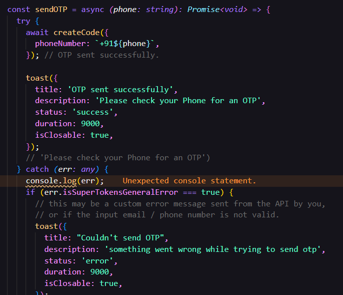 Createcode Function Throwing Error Custom Otp Implementation · Issue 639 · Supertokens 1575