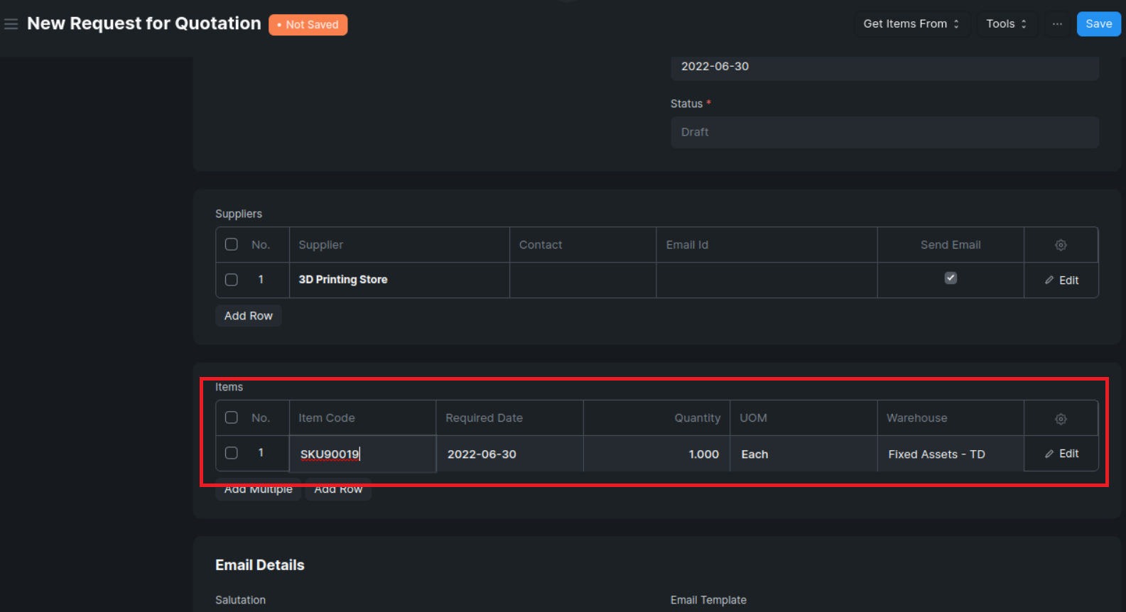 Item detail on RFQ (from item-master) not auto-completing · Issue #31430 · frappe/erpnext · GitHub