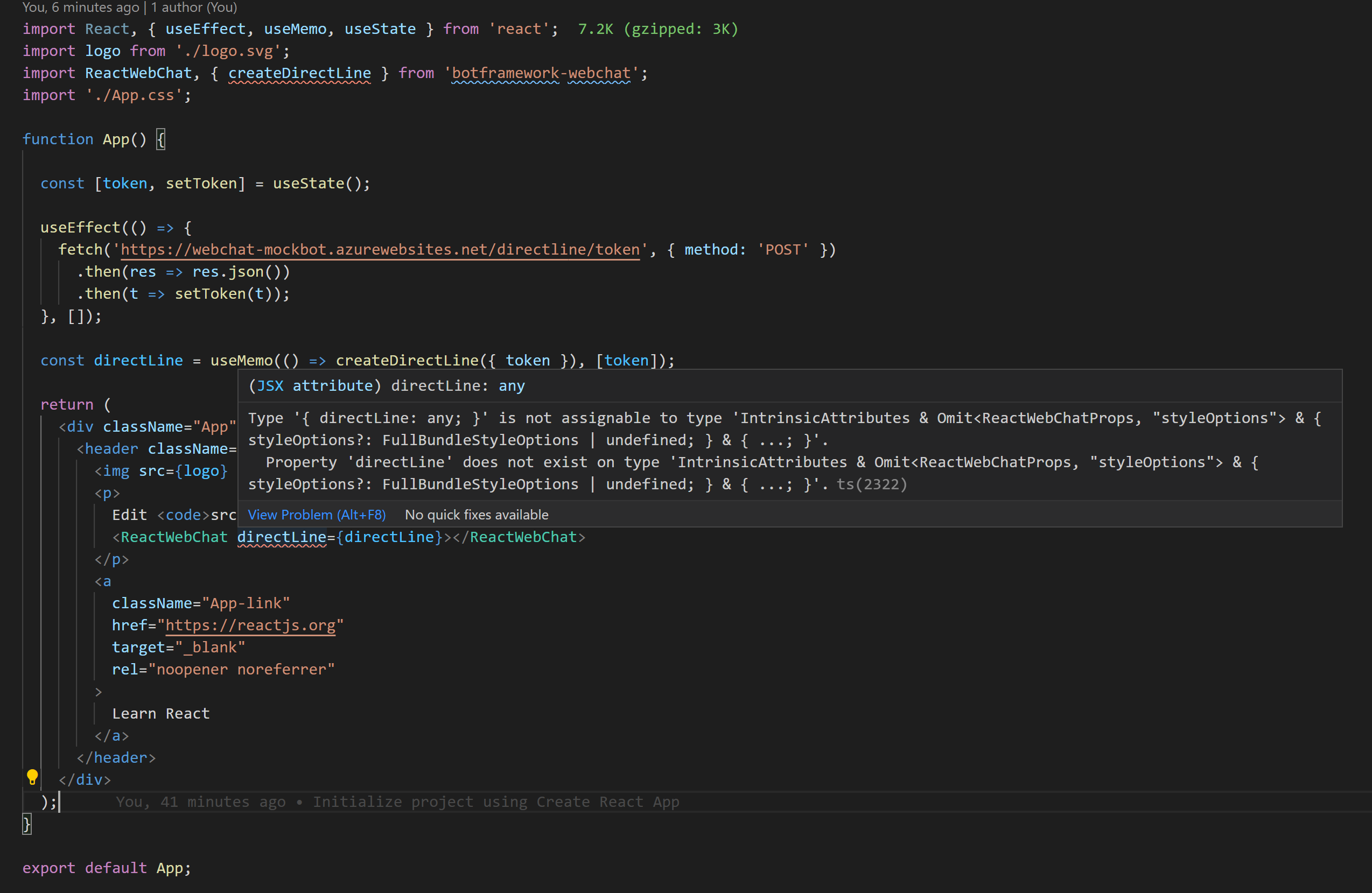 Missing `directline` Prop · Issue 3908 · Microsoft Botframework Webchat · Github